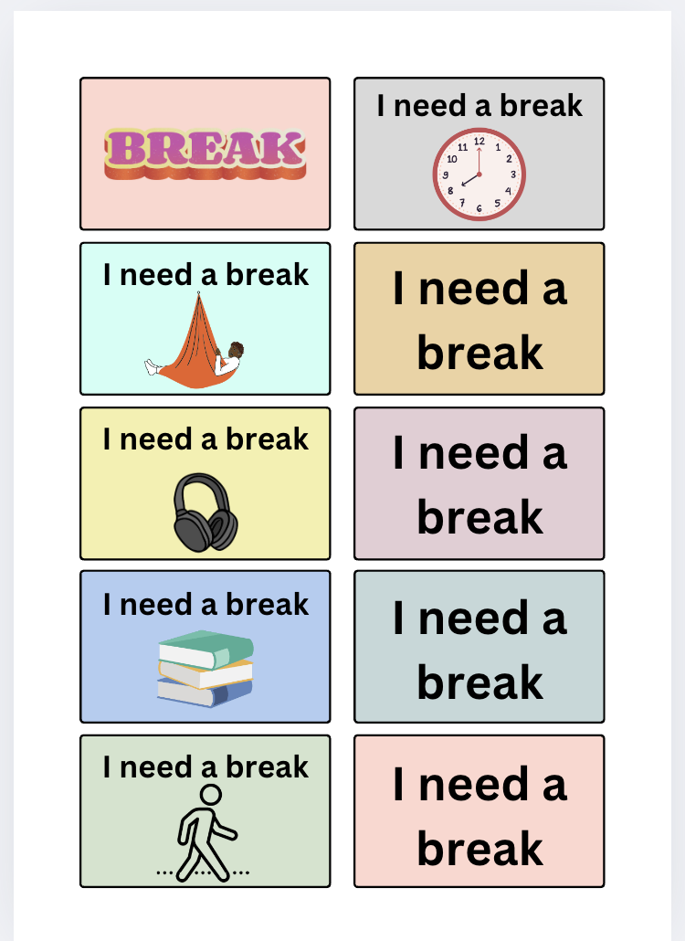 Printable Break Cards | 15+ Visual Supports for Autism, ABA, & Classroom Self-Regulation ...